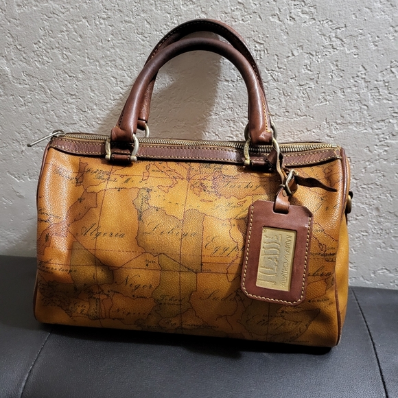 Alviero Martini | Bags | Alviero Martini Tan Map Print Boston Handbag ...
